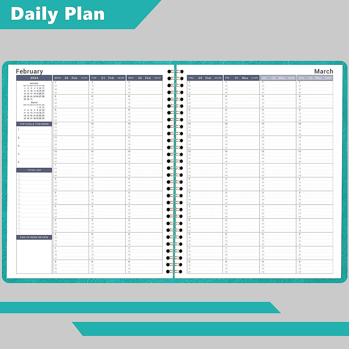 2024 Weekly Appointment Book & Planner - Large 2024 Daily Hourly Planner, January 2024 - December 2024, 8.5" x 11", 2024 Appointment Book with 15-Minute Interval + Thick Paper + Pocket - Turquoise