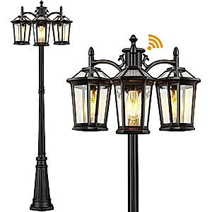 VIANIS Outdoor Lamp Post Lights with Dusk to Dawn Sensor, Triple Head Street Pole Light Fixtures Waterproof, Outside Electric Lantern Backyard Lighting, Christmas Lamp Post for Garden Patio Driveway