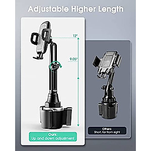 FEGO Cup Phone Holder for Car, [Height Adjustable Pole], Never Shake & Bumpy Roads Friendly Car Phone Holder Mount, Hands-Free Cup Holder Phone Mount Compatible with iPhone Samsung and All Cell Phones