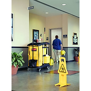 Rubbermaid Commercial Products High-Capacity Janitorial Cleaning Cart with Bins, Black, Zippered Vinyl Bag and Wheels, Transport Cleaning Supplies in School/Facility