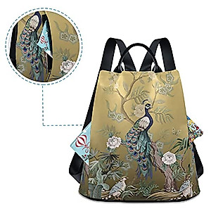 ALAZA Peacock and Peonies Backpack Purse for Women Travel Casual Daypack College Bookbag Work Business Ladies Shoulder Bag