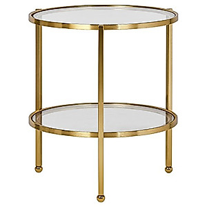 Amazon Brand – Rivet Modern Round Metal Coffee Table, 18.5"H, Gold and Glass
