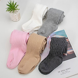 5 Pack Toddler Baby Girls Cable Knit Leggings Solid Cotton Footed Tights Warm Stockings Pantyhose Pants Trousers for 2-8T