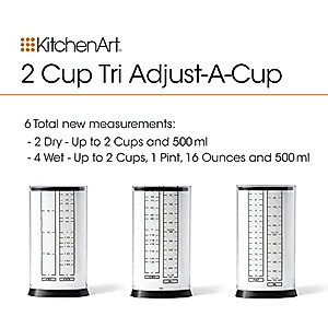 KitchenArt 2 Cup Tri Adjust A-Cup, Easy Pour Measuring Cup, 3.25x3.25x6", Black/White