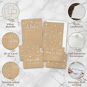 Set of 25 Rustic Baby Shower Invitations Gender Neutral Design - 25 Baby Shower Invites for Boy & Girl, Diaper Raffle Tickets, Book Request Cards with Envelopes - Baby Shower Invitations Vintage