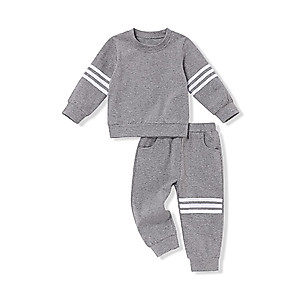 oklady Toddler Boy Clothes Stripe Long Sleeve T-Shirt Tops Sweatsuit Pants Sets Fall Winter Baby Boy Clothes 3T 4T