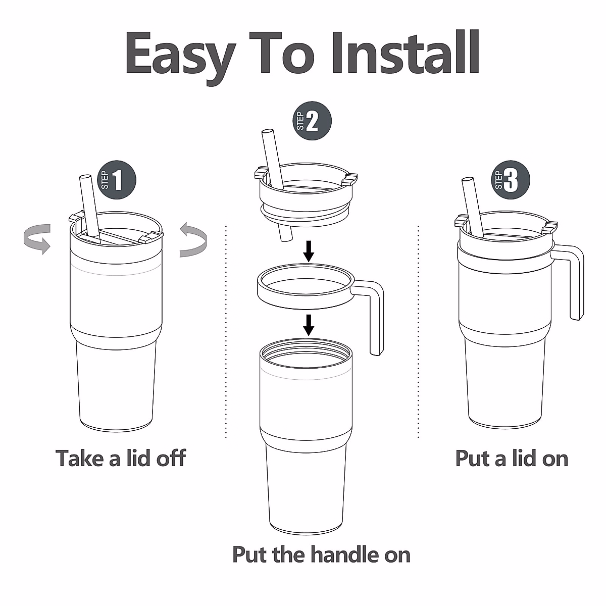 Tumbler Handle for Stanley 14oz Quencher H2.0 Flowstate Tumbler, Pack of 2 Tumbler Handles,Anti Slip, Car Cup Holder Friendly, Improved Grip, Reduced Spills (Cream, 14 oz)