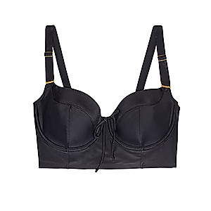 Smart & Sexy womens Plus-size Long Lined Underwire Top fashion bikini sets, Black Hue, 36DDD US