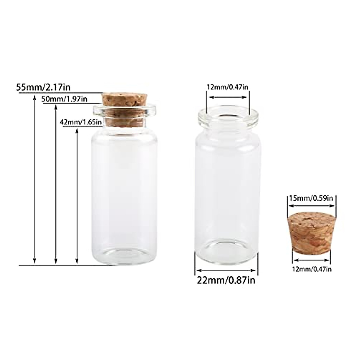 MaxMau Small Bottles with Corks,10 Milliliter 100 Packs Tiny Vials Mini Cork Stopper Clear Jars for DIY Art Crafts Projects Party Decoration Wedding Favors