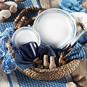 Corelle Livingware 16-Piece Dinnerware Set, Ocean Blues, Service for 4