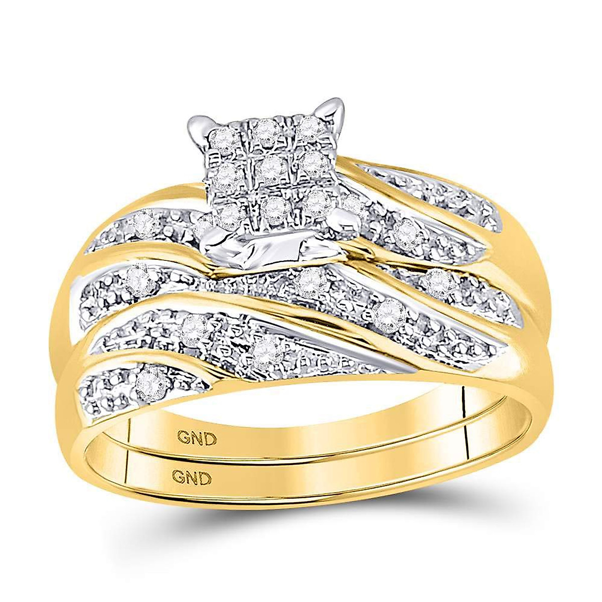 Sonia Jewels Sizes - L = 7, M = 10-10K Yellow and White 2 Two Tone Gold Mens and Ladies Couple His & Hers Trio 3 Three Ring Bridal Matching Engagement Wedding Ring Band Set (1/4 Cttw)