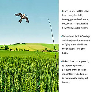 eyijklzo Bird Scaring Flying Kite Deterrent Crops Defenders Farm Protector Bird Fake Hawk Flying Eagle Kite Anti Birds Repellent Control Kit to Scare Birds Away with 4m Telescopic Pole