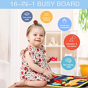 FBve Toddler Busy Board Montessori Toys Basic Skills Board for Toddlers Learning Dress, Educational Learning Toys, Bag Designed Enlighten Toy for Infants, Boys and Girls