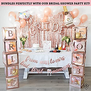 96 PC Bridal Shower Decorations Balloon Boxes Rose Gold - Transparent Block with BRIDE TO BE + GROOM + A - Z Letters and 40 Balloons- Engagement Bachelorette Parties Weddings Centerpieces Photo Booth