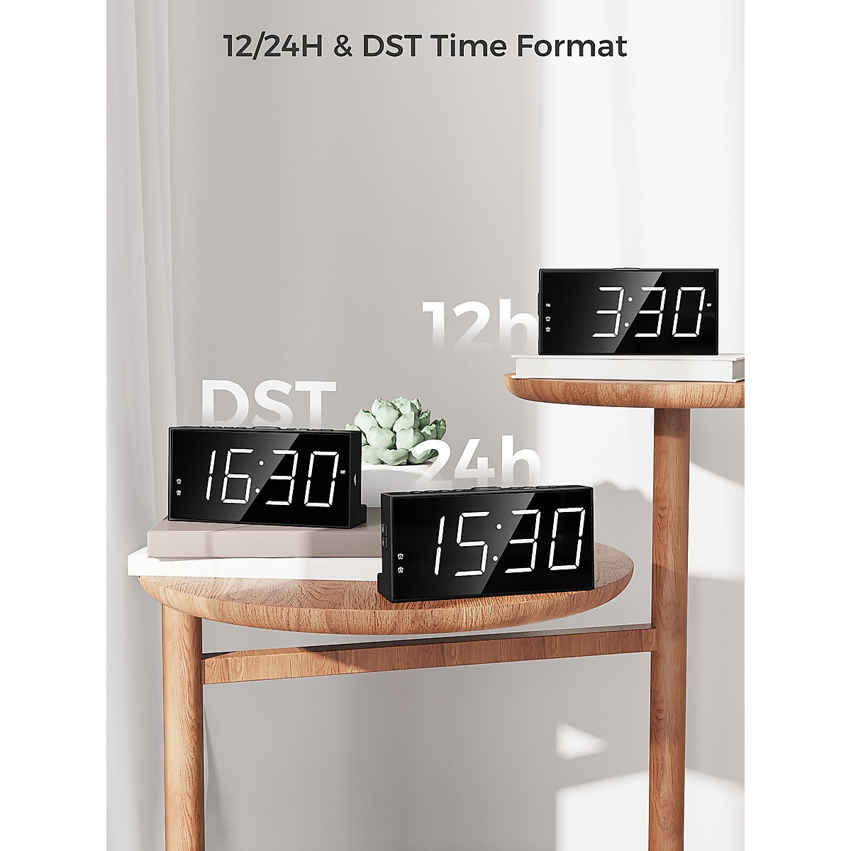 Alarm Clock for Bedroom, 2 Alarms Loud LED Big Display Clock with USB Charging Port, Adjustable Volume, Dimmable, Snooze, Plug in Simple Basic Digital Clock for Deep Sleepers Kids Elderly Home Office