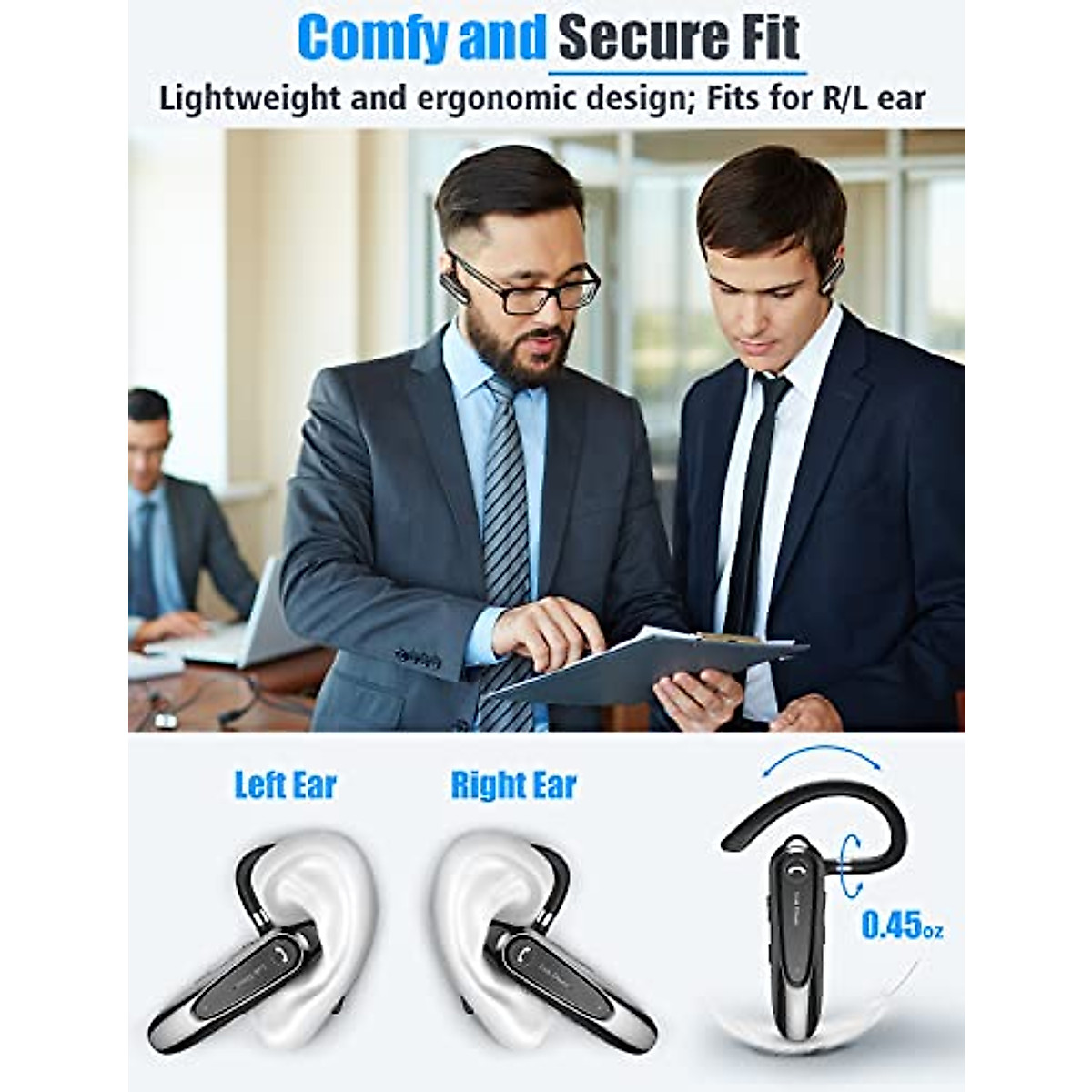 Link Dream Bluetooth Earpiece Wireless CVC8.0 Headset for Cell Phone Dual Mic Noise Canceling Handsfree Phone Earpiece with Mute 20Hrs Talk Time 180 Days Standby for iPhone Android Home Office Driving