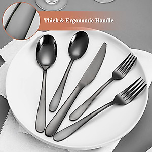 Xingjiake 20 Piece Black Silverware Set, Kitchen Utensils Set, Silverware Cutlery Flatware Set For 4, Stainless Steel Forks And Spoons Cooking Flatware Serving Set, Dishwasher Safe