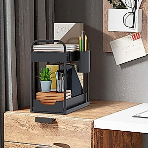 2 Pack Under Sink Organizers and Storage, Cabinet Organizer with Sliding Drawers, Bathroom Organizer, Multi-purpose Under Kitchen Sink Storage Shelf with Handles, 4 Cups and 8 Hooks, (Black)