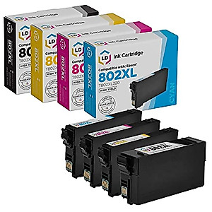 LD Products Remanufactured Ink Cartridge Replacements for Epson 802 802XL (SY Black, XL Cyan, XL Magenta, XL Yellow, 4-Pack) for use in Workforce: WF-4720, WF-4730, WF-4734, WF-4740, WF-4740DWF