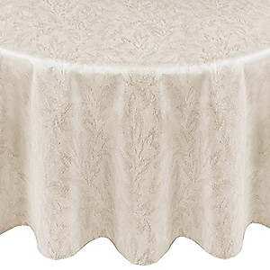 Newbridge Taupe Napa Leaf Solid Color Vinyl Flannel Backed Tablecloth, Hotel Quality Indoor/Outdoor Patio, Kitchen, BBQ, Dining Room Vinyl Tablecloth, 60” x 84” Oval