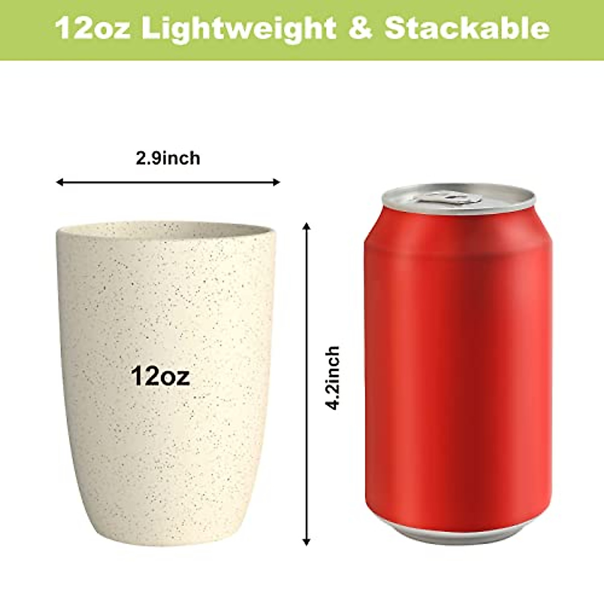 Wotolit Wheat Straw Cups Plastic Cups Unbreakable Drinking Cup Reusable Dishwasher Safe Water Glasses Colorful (12OZ 6PCS)