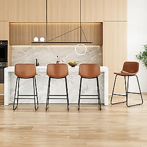 Soohow 26 Inch Counter Height Bar Stools Set of 4, Comfortable Kitchen Island Stools with Back Support, Waterproof Leather Upholstered Modern Chairs for Home Bar Furniture and Kitchen Counter