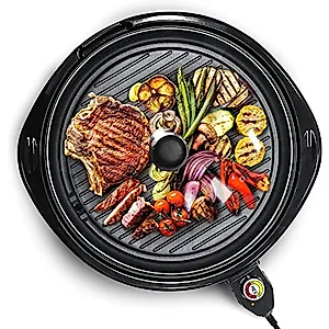 Smokeless Indoor Electric BBQ Grill with Glass Lid, Dishwasher Safe, PFOA-Free Nonstick, Adjustable Temperature, Fast Heat Up, Low-Fat Meals Easy to Clean Design