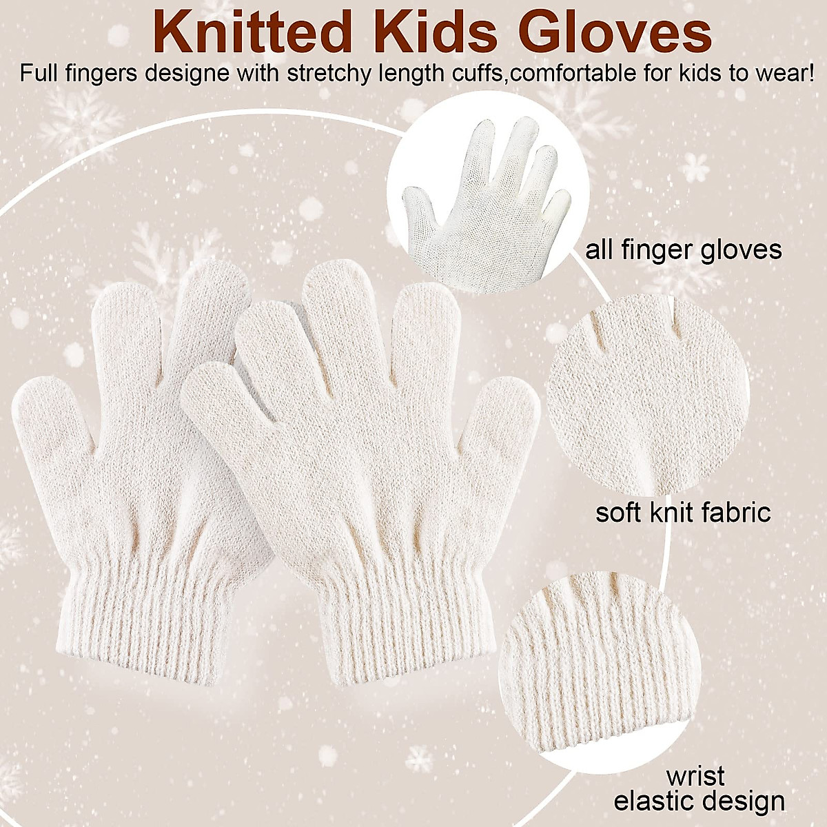 Kids Winter Hat Gloves Scarf Set, Girls Toddler Kids Beanie Hat with Pom Knit Gloves Neck Warmer for Girls Boys (White)