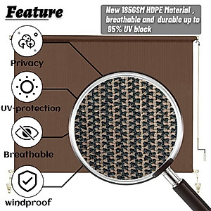 HENG FENG Outdoor Roller Shade Cordless 8'W x 6'H Brown Patio Shades Roll Up Outdoor Blinds Exterior for Porch Gazebo Pergola Backyard Deck