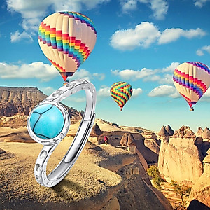 CUOKA MIRACLE Turquoise Ring for Women 925 Sterling Silver Synthetic Turquoise Ring Open Ring Adjustable Ring Gift for Women