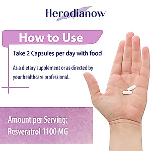 Herodianow Ultra High Purity Resveratrol, 1100 mg Trans- resveratrol Supplement, Antioxidant, for Immune System & Overall Health, 120 Capsules (Pack of 2)
