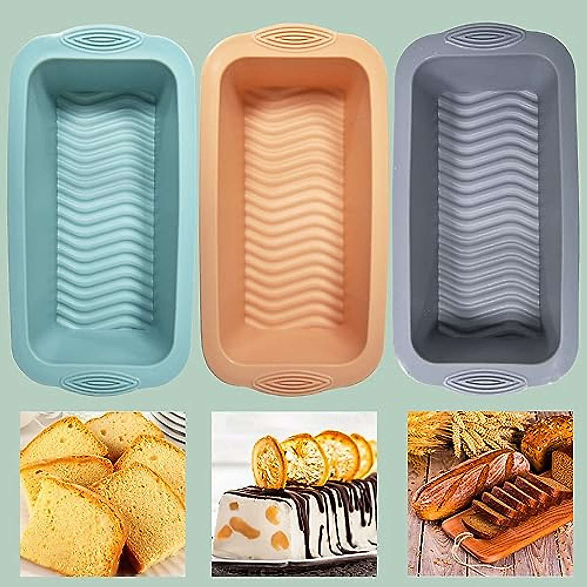 Anxbbo 3 Pack Silicone Bread Loaf Pans No-Stick Large Loaf Pan Set, Flexible Silicone Baking Molds for Bread, Cake, Meatloaf, BPA Free and Dishwasher Safe (3 Pack (9.8''L x 4.7''W x 2.7''H))