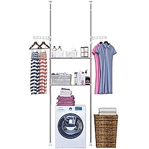 Skywin Over The Washer Storage Shelf - Easy to Assemble Laundry Storage, Laundry Shelf for Over Washer or Dryer with Adjustable Height and Width, No Drill Required