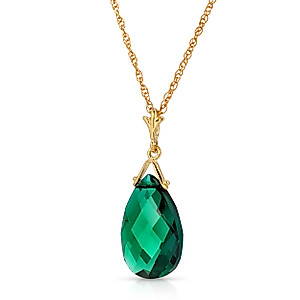 Galaxy Gold GG Size 18 inch 14K Solid Yellow Gold Necklace With Lab. Grown Briolette Checkerboard Cut Emerald