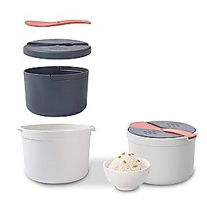 2 Liter Microwave Rice Cooker with Rice Spoon/Lid/Strainer and Steamer Microwave Cookware Set, Bpa Free, Dishwasher Safe for Rice, Pasta, Vegetables, Quinoa, Oatmeal, Ramen
