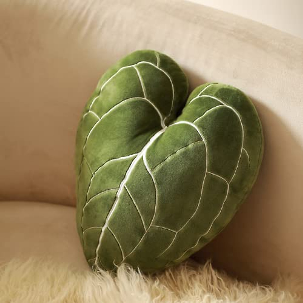 ABOUND LIFESTYLE 3D Succulent Throw Pillow, Cactus Plush, Flower Plant Shaped Cushion for Living Room Decor, Novelty Plush Decorations, Bedroom and Living Room Accent (Anthurium Clarinervium Green)