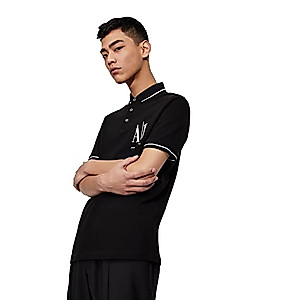 A | X ARMANI EXCHANGE Men's Embroidered Icon Logo Polo Shirt, Black, XL