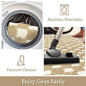 Lahome Checkered Boho Bath Mats, Neutral 2x3 Bathroom Rug Machine Washable Tufted Throw Rugs with Tassels, Fluffy Farmhouse Area Rug Non-Shedding Cotton Carpet for Bedroom Dorm, Khaki