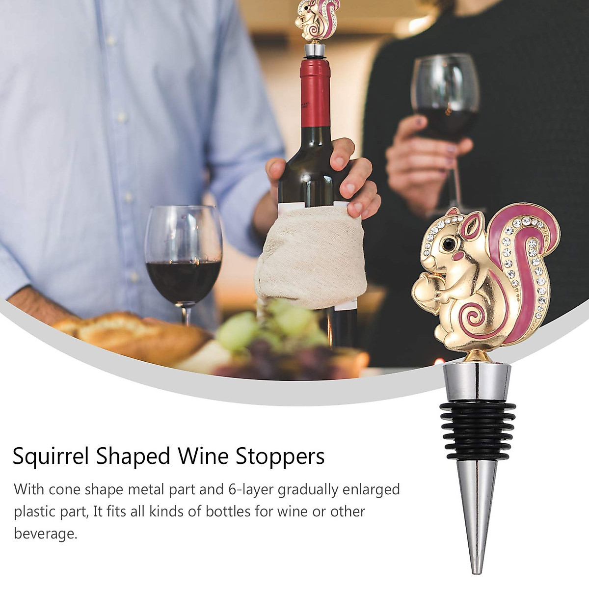 DOITOOL Alloy Wine Bottle Stopper Animal Squirrel Shaped Wine Pourer Reusable Beverage Plug Cap Champagne Saver for Easter Wedding Bar Party