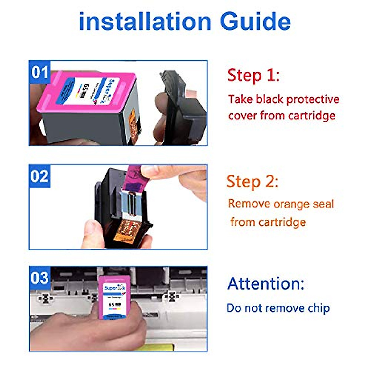SuperInk Remanufactured 65 High Yield Ink Cartridge Replacement for HP 65XL N9K04AN N9K03AN Compatible with Deskjet 2600 2620 3720 3752 3758 Envy 5000 5052 5055 5058 Printer (1 Black, 1 Tri-Color)
