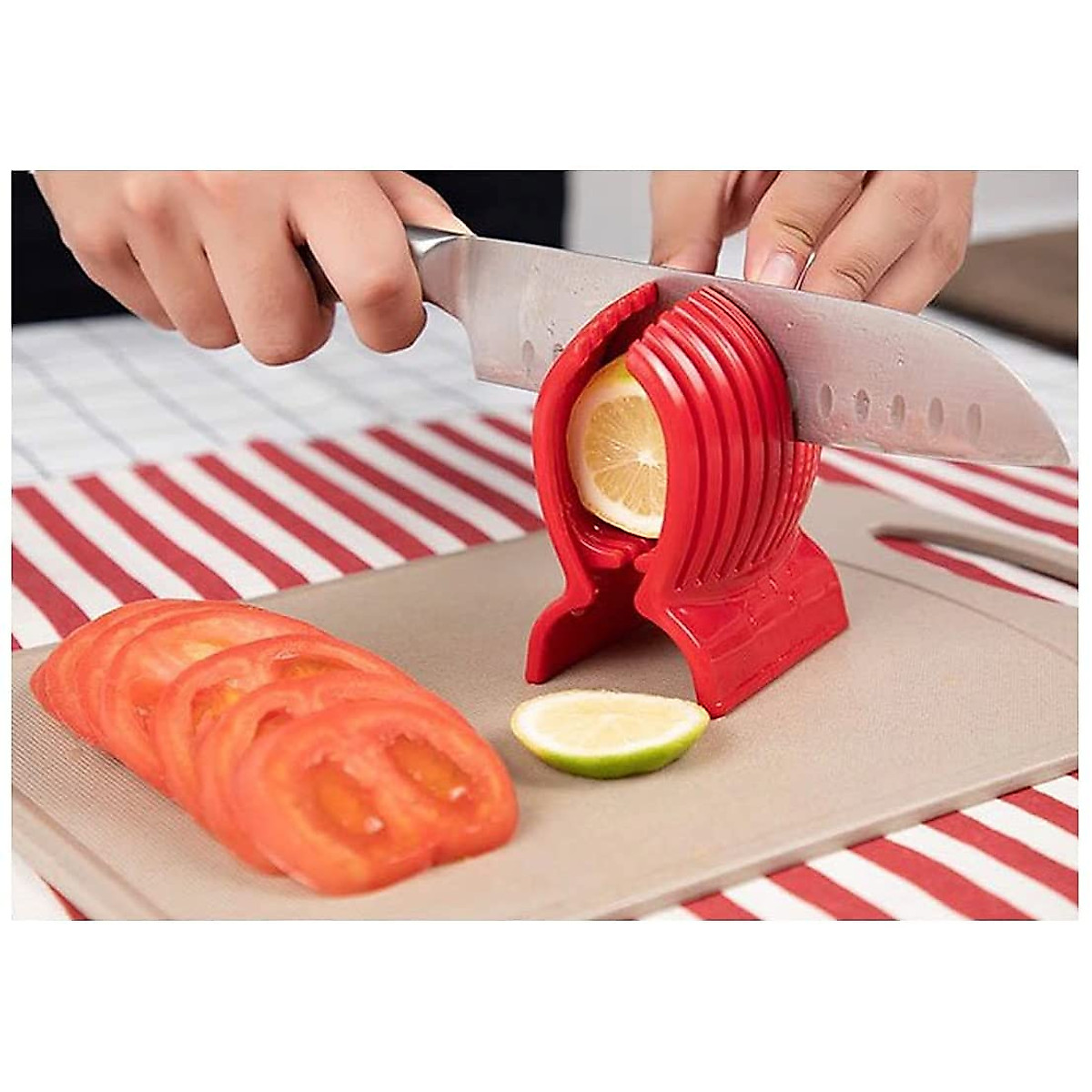 WOIWO Multi use Tomato Slicer Holder Potatoes Round Fruits Vegetables Tools Kitchen Cutting Aid Get Perfectly Sliced Tomato And Vegetable Slices With Half The Prep Time