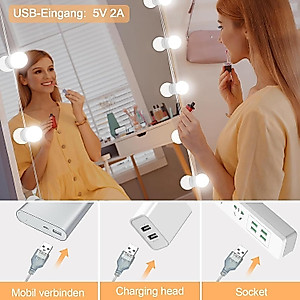 Pretmess Vanity Lights for Mirror, Hollywood Style Vanity Lights with 10 dimmable Bulbs,Adjustable Color & Brightness,USB Cable(No Mirror Include)