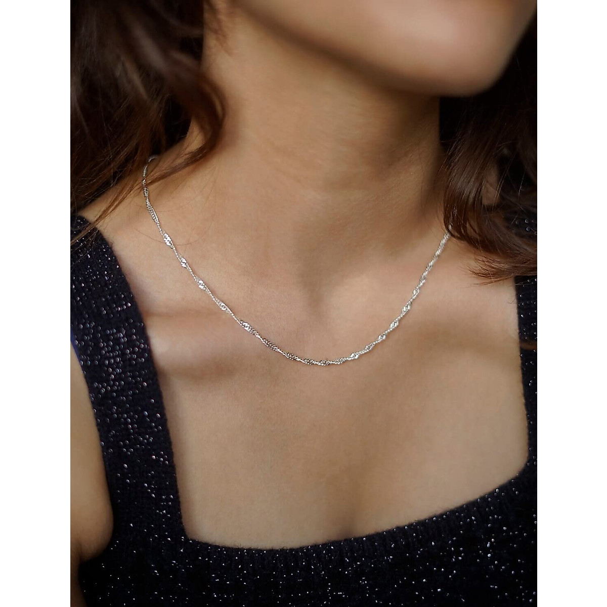 Waitsoul 925 Sterling Silver Singapore Chain Lobster Clasp 2.5mm Necklace for Women Silver Chain for Women Silver Necklace Chain 22 Inches Gifts for Her