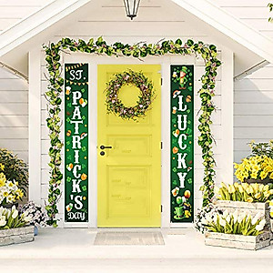 TTYY St Patric's Day Porch Sign Lucky St Patrick's Day Door Banner Green Shamrocks Indoor Outdoor Hanging Decorations Party Favors