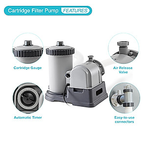 Intex 2500 Gallons Per Hour Above Ground Swimming Pool Cartridge Filter Pump System with a Pair of 59 Inch Long Pool Pump Accessory Hoses, Aqua