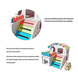 YUEKUA 4 Pieces of Hamster Toy Accessories DIY Gerbil Hiding House, Rainbow Bridge Swing, Hamster Seesaw Toy, Small Animal Fitness chew Toys