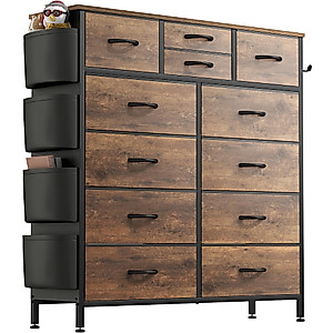Lulive Dresser for Bedroom with 12 Drawers, Tall Dresser Chest of Drawers with Side Pockets and Hooks, Fabric Dresser Storage Tower for Closet, Hallway, Living Room (Rustic Brown)