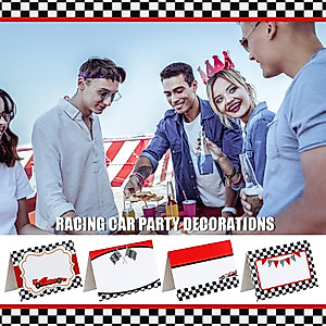 Affrolling 48 Pcs Race Car Food Labels Signs Folded Place Cards for Table Setting Blank Name Cards Birthday Party First Lap Around The Track Birthday Decorations