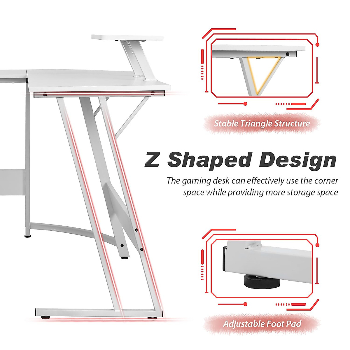 PayLessHere L Shaped Desk Corner Gaming Desk Computer Desk with Large Desktop Studying and Working and Gaming for Home and Work Place,White