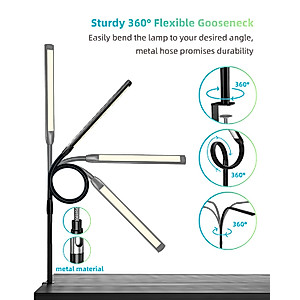 LED Desk Lamp with Clamp, 12W Gooseneck Task Light with 24V Adapter, 5 Brightness Levels & 5 CCT Adjustable Clip Table Lamp, Timer & Memory Functions, Eye-Caring Clamp-on Desk Lamps for Home Office